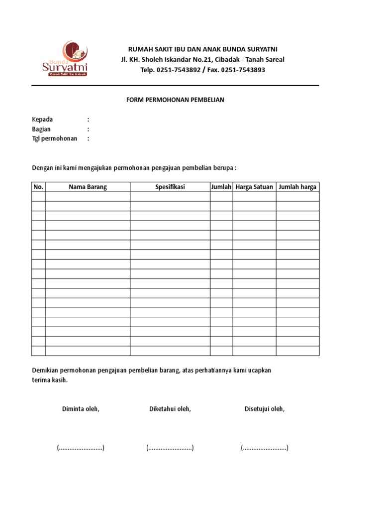 Form Permohonan Pembelian Barang | PDF