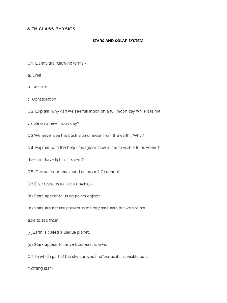 8th Grade Physics: Stars & Solar System | PDF | Travel
