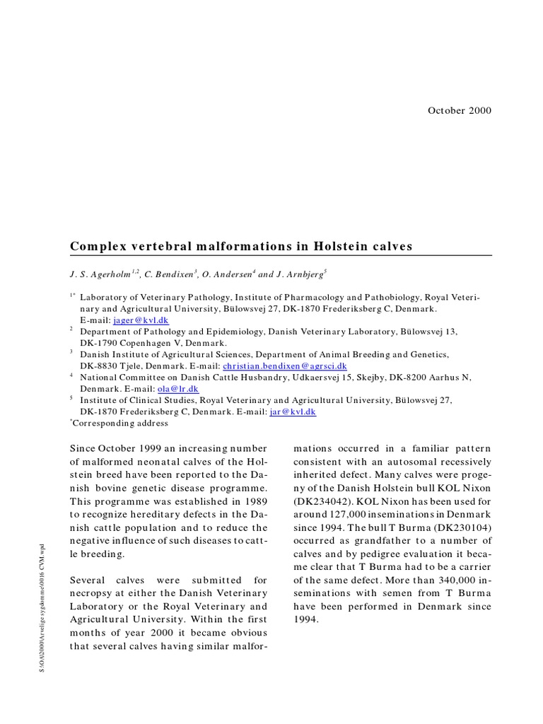Complex Vertebral Malformations in Holstein Calves: J. S. Agerholm, C ...