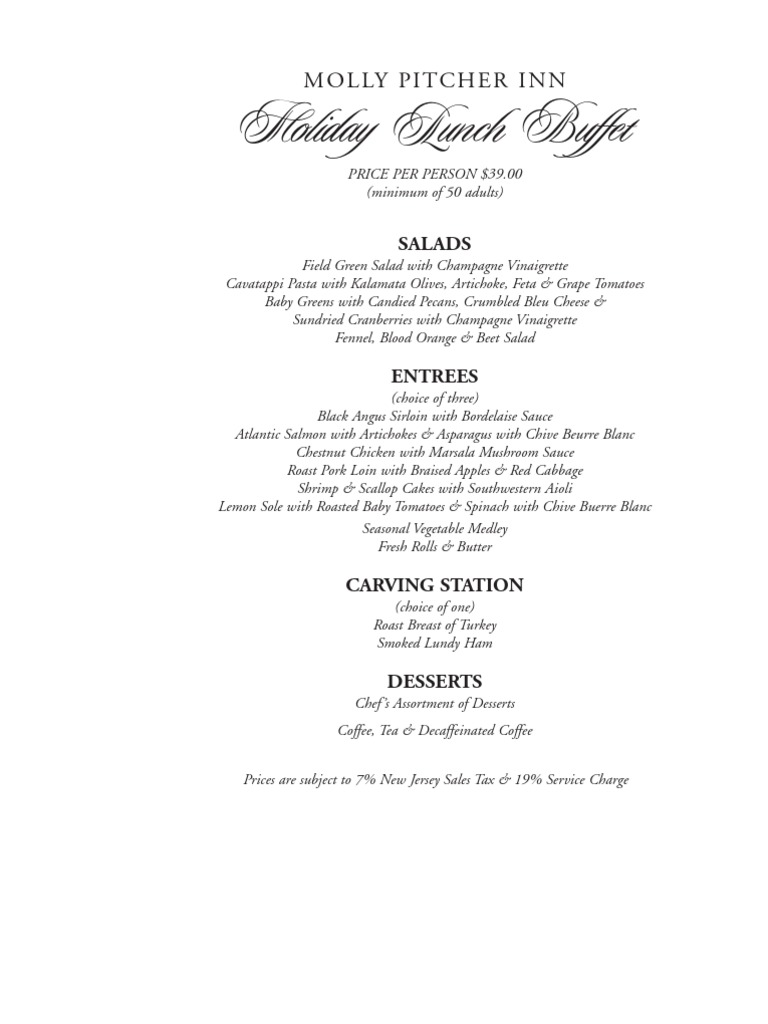 Molly Pitcher Inn Holiday Menus 2010 | PDF | Salad | Sushi