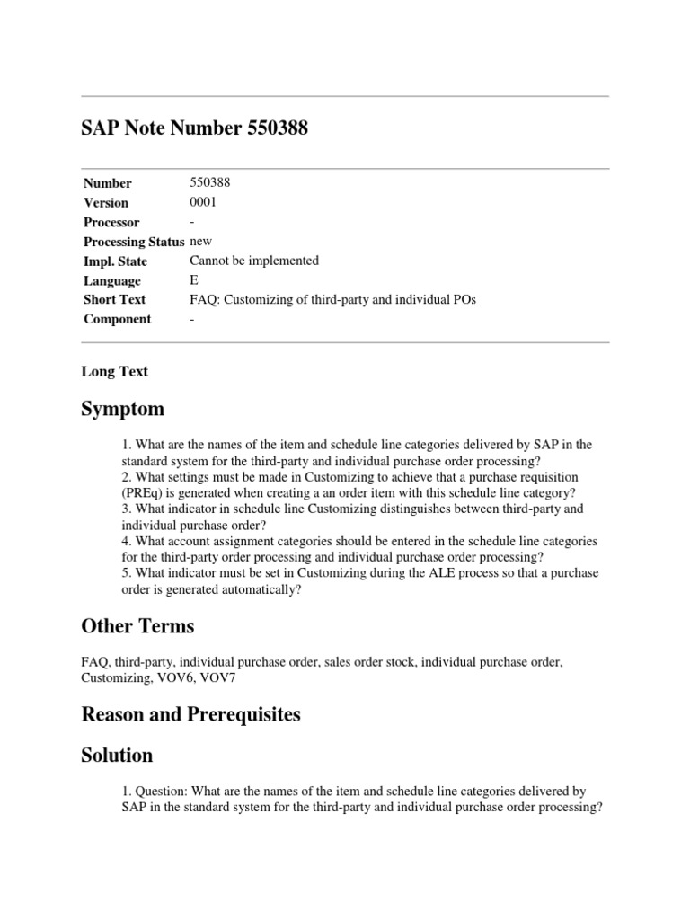 SAP Note Number 550388 | PDF | Digital Technology | Computing
