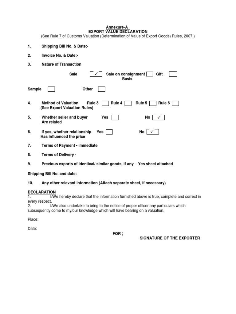 Export Value Declaration | PDF