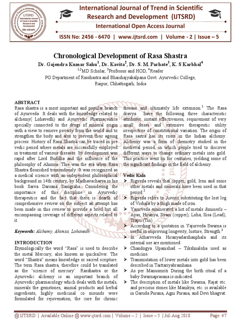 Chronological Development of Rasa Shastra | PDF | Ayurveda | Alchemy