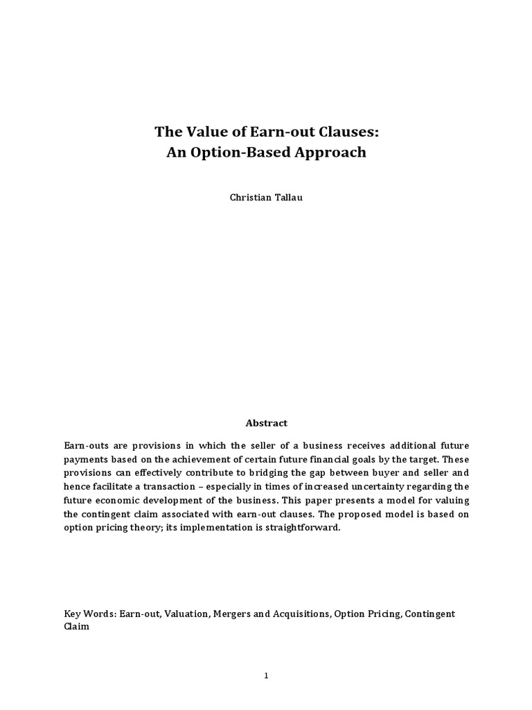 Earn-out Clauses in Business Valuation | PDF | Option (Finance ...