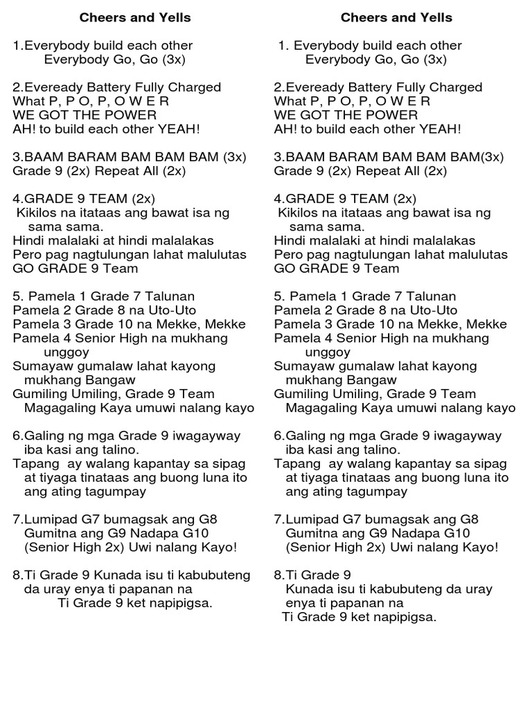 Cheers and Yells | PDF