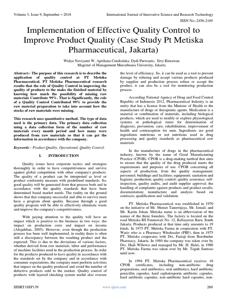 Implementation of Effective Quality Control To Improve Product Quality ...