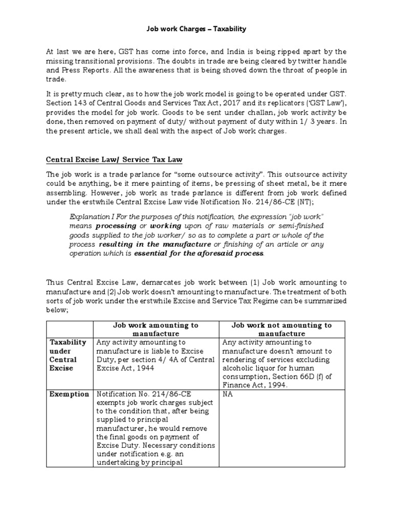 Job Work Charges | PDF | Excise | Taxation