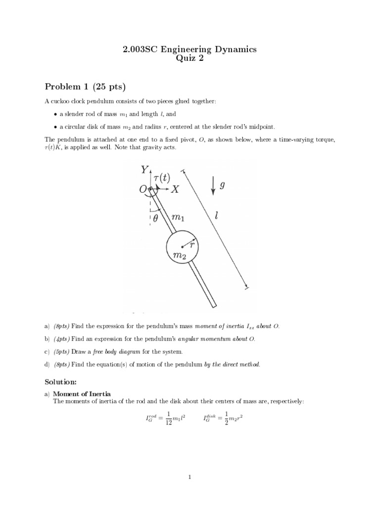 2.003SC Engineering Dynamics Quiz 2 Problem 1 (25 PTS) : Solution | Download Free PDF | Torque ...