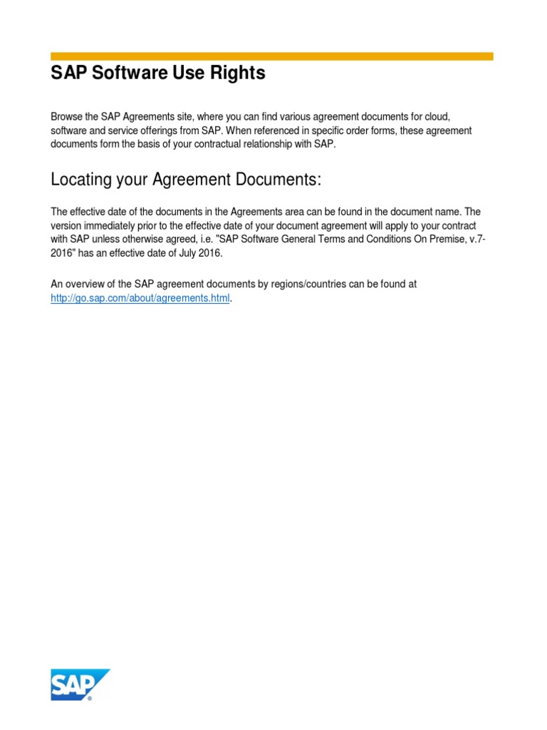 SAP Software Use Rights: Locating Your Agreement Documents | PDF