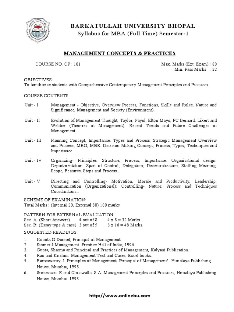 Bu Mba Syllabus Full Time 1 Sem All Subjects PDF | PDF | Statistical ...