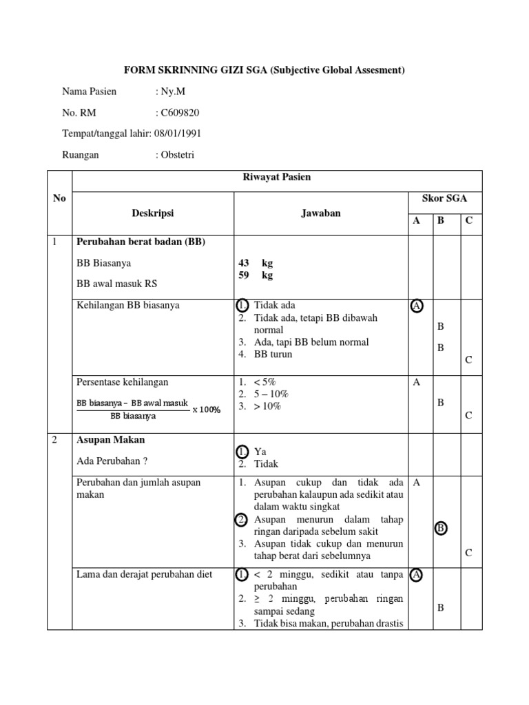 Formulir Skrining Gizi SGA | PDF