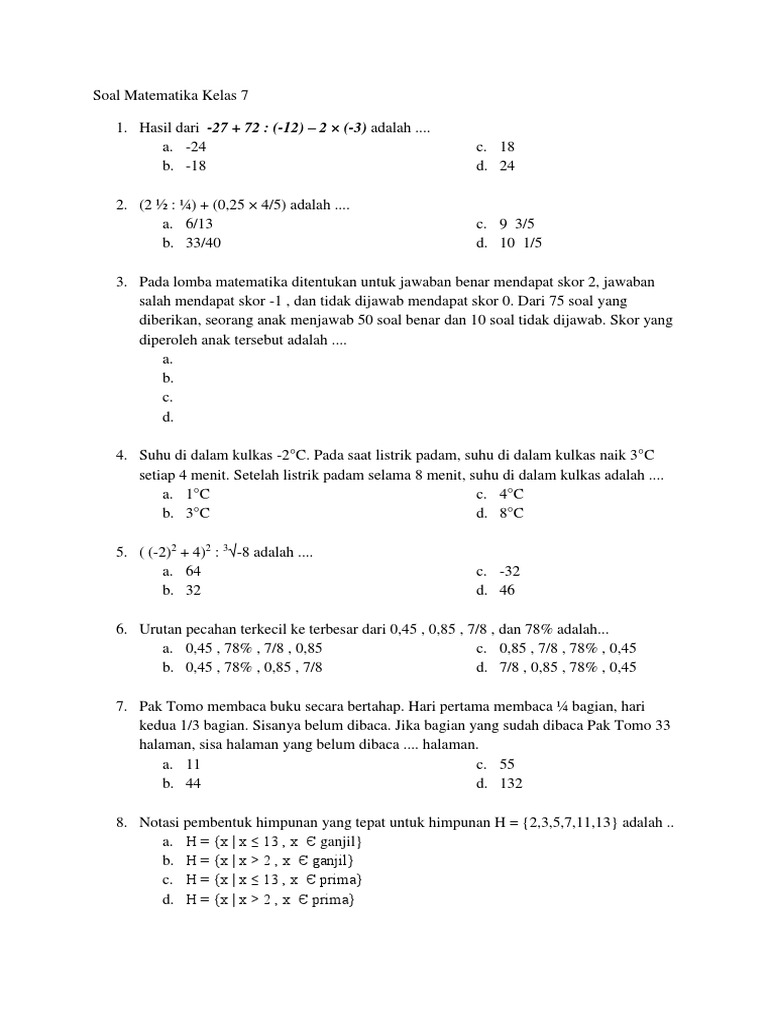 Soal Try Out Matematika SMP | PDF