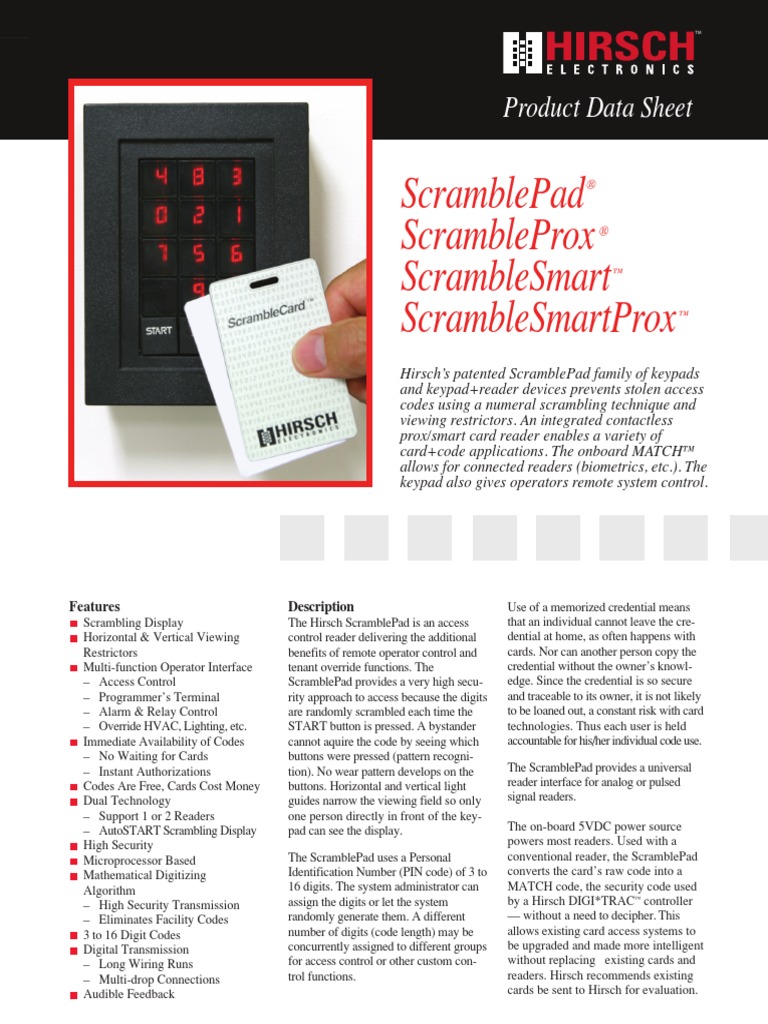 Hirsch ScramblePadProxSmart | Access Control | Electronics