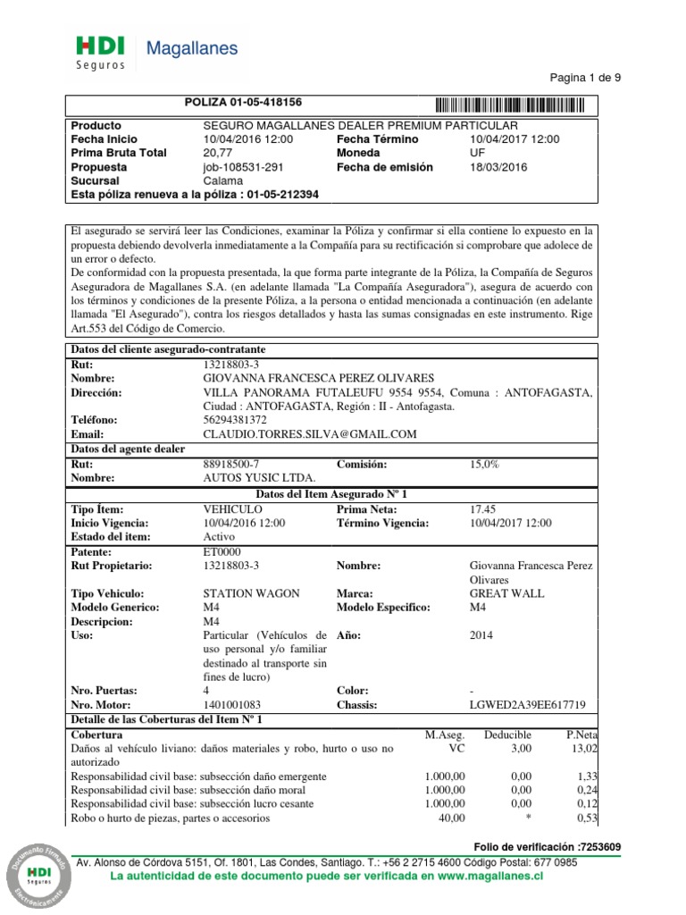 Poliza de Seguro Vehiculo | PDF | Póliza de seguros | Seguro
