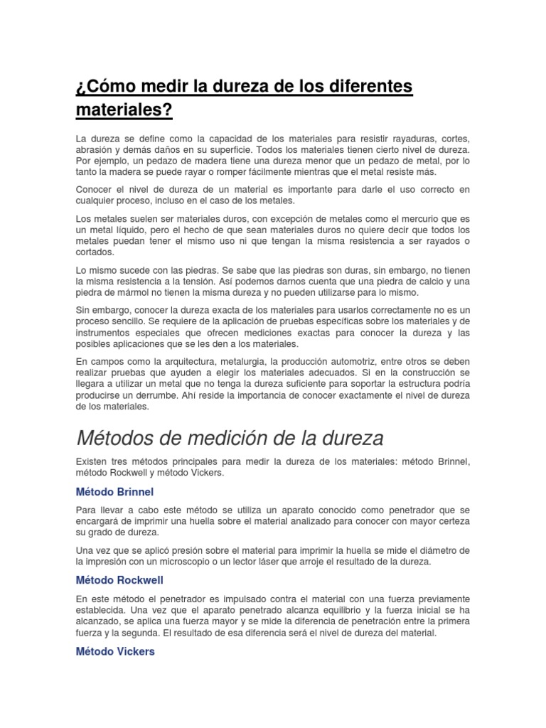Cómo Medir La Dureza de Los Diferentes Materiales | PDF | Dureza | Aluminio