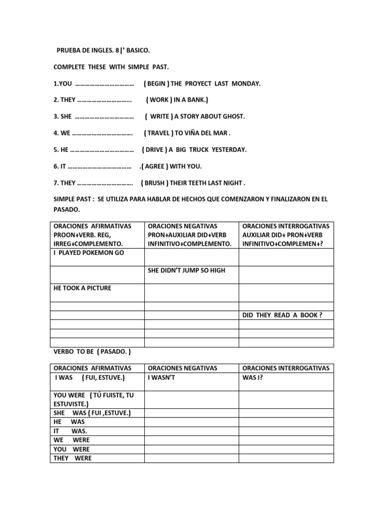 Prueba de Ingles (8° Basico.) | PDF