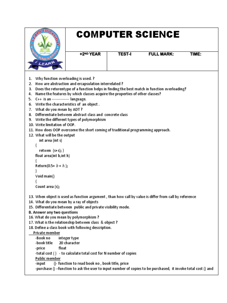 Computer Science: +2 Year | PDF