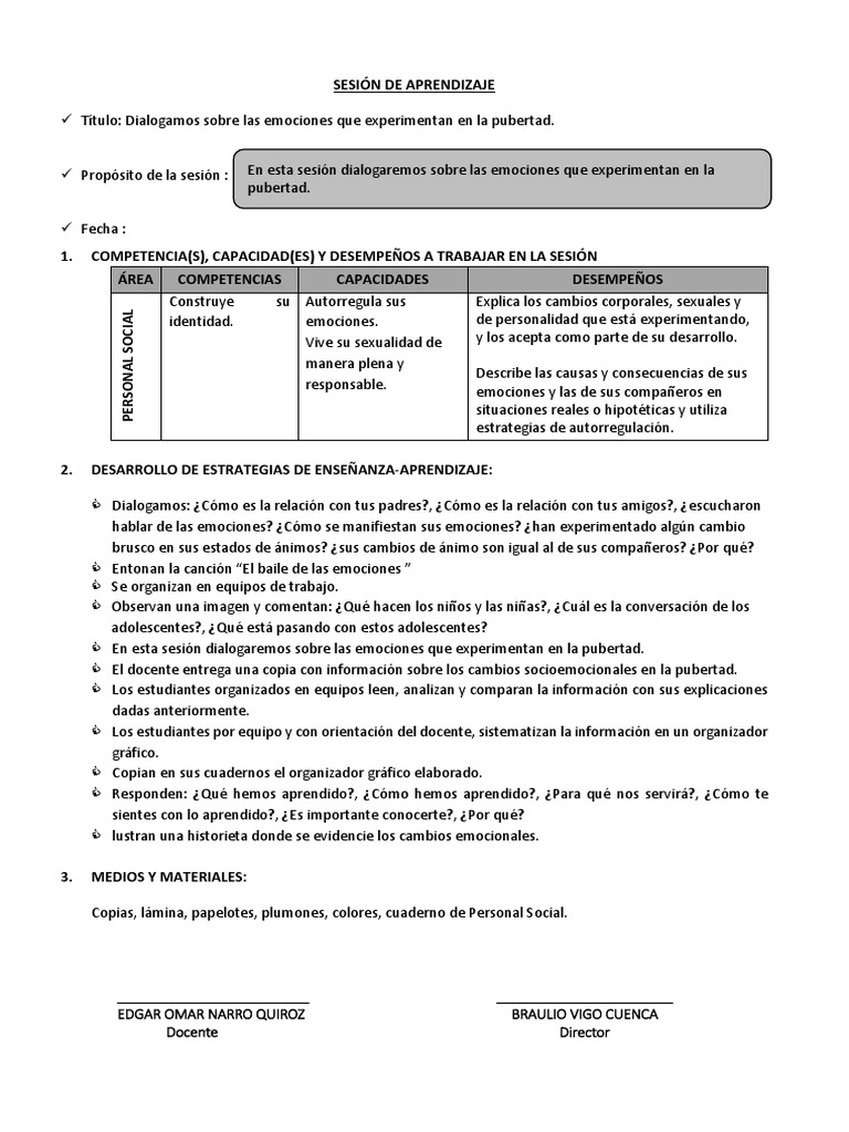 Sesión de Aprendizaje - Las Emociones | PDF | Las emociones | Adolescencia Sesión de Aprendizaje - Las Emociones | PDF | Las emociones | Adolescencia