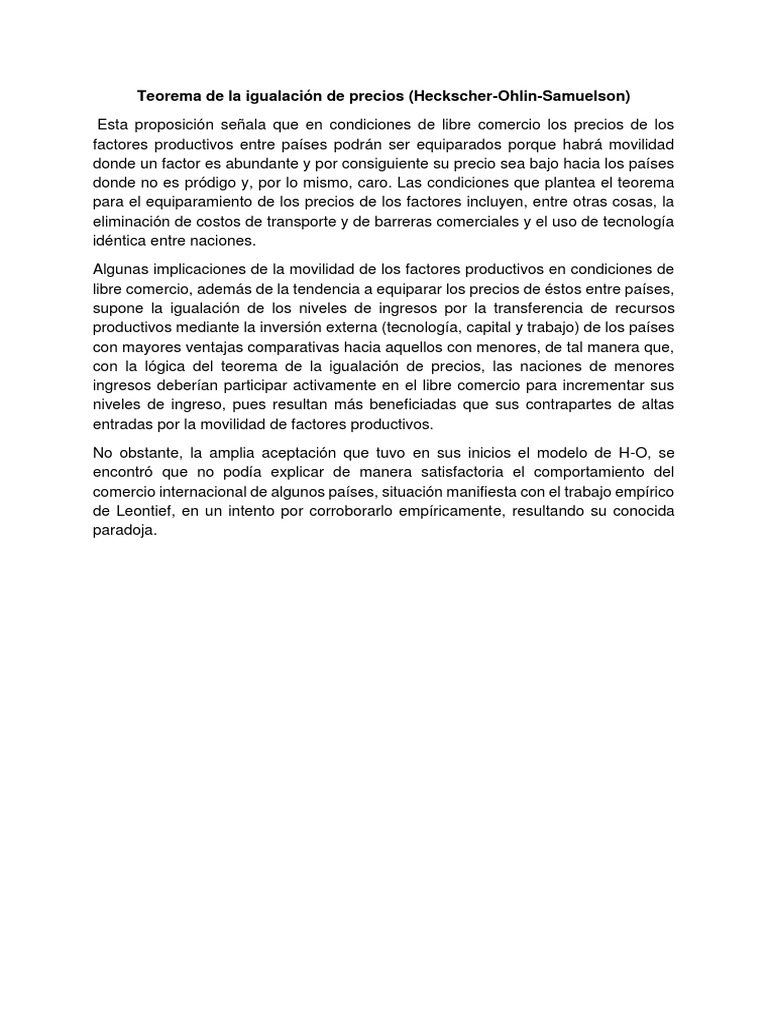 Teorema de La Igualación de Precios Samuelson | PDF | Libre comercio ...
