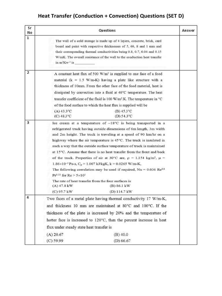 Conduction and Convection 15 Questions Set D | PDF