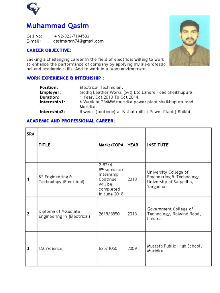 Qasim CV | PDF | Engineering