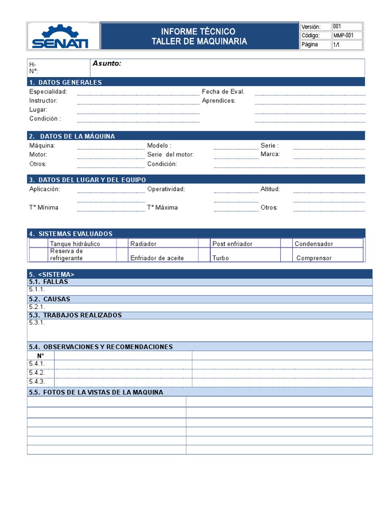 Formato de Informe Tecnico-Maquinaria Pesada | PDF | Vehículos ... Formato de Informe Tecnico-Maquinaria Pesada | PDF | Vehículos ...