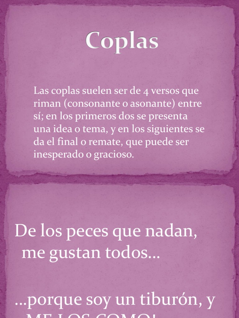 Definición y ejemplos de coplas | PDF | Poesía