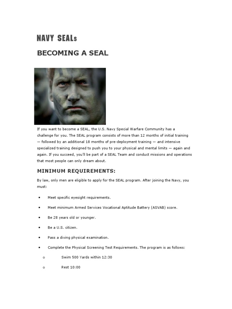 Becoming A SEAL | PDF | United States Navy Sea Ls | Military Forces
