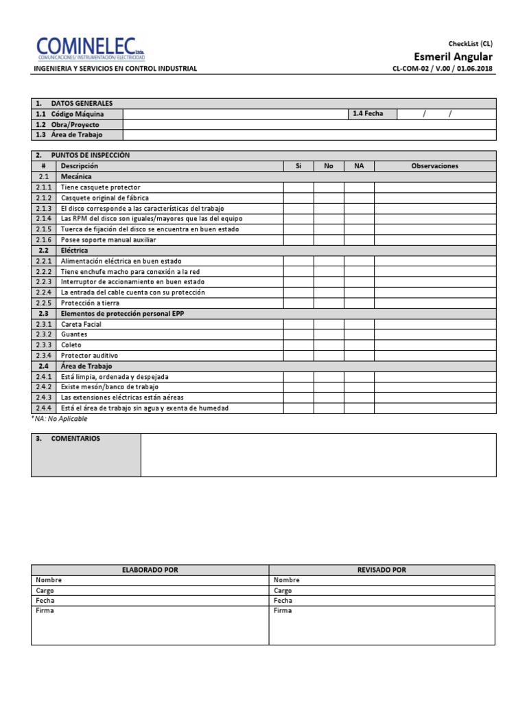 Checklist para Esmeril Angular | PDF