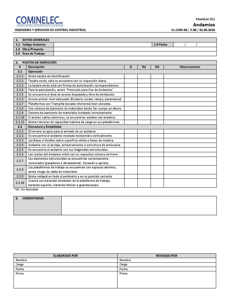 Check List Andamios | Andamio | Tecnología | Prueba gratuita de 30 días ...