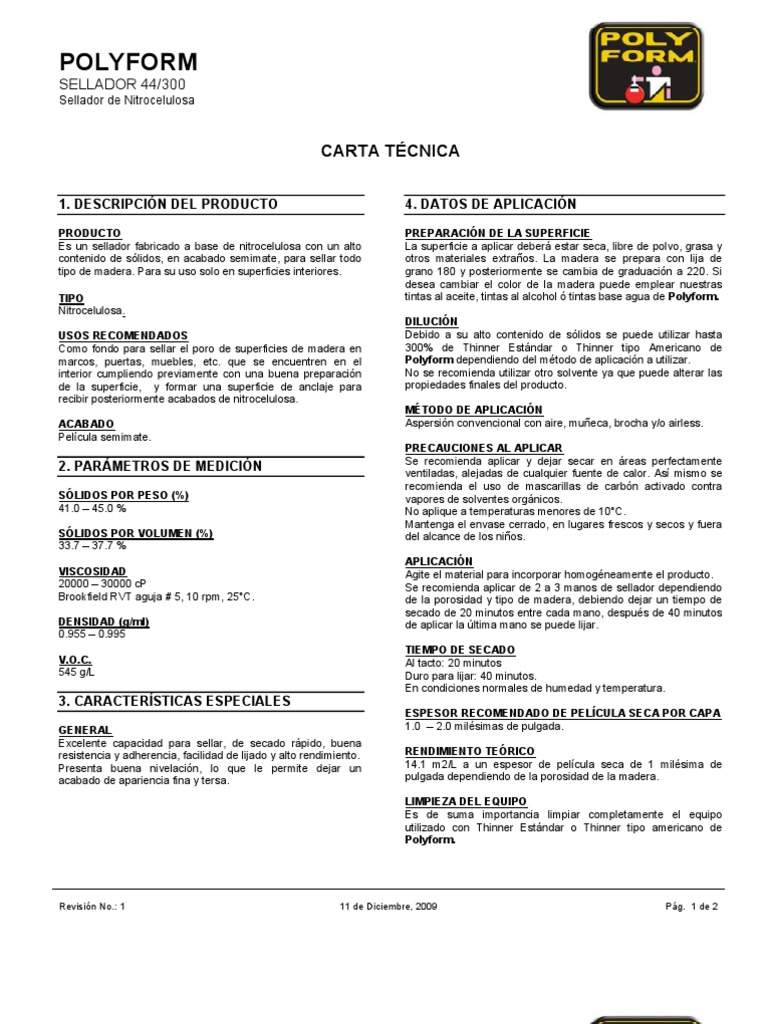 Comex Polyform Sellador Nitrocelulosa 44-300 | PDF | Madera | Química