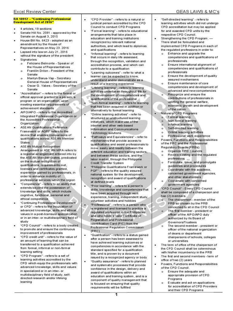 GEAS ECE Laws 2 PDF | PDF | Professional Development | Profession