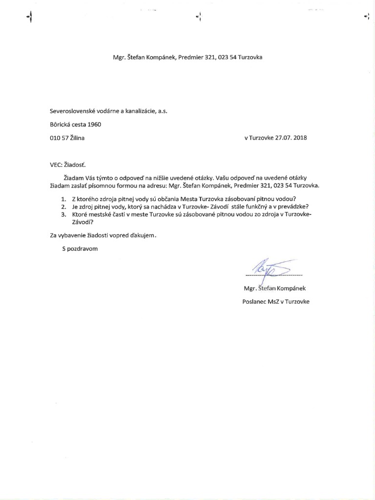 SEVAK - Ziadost, Odpoved | PDF