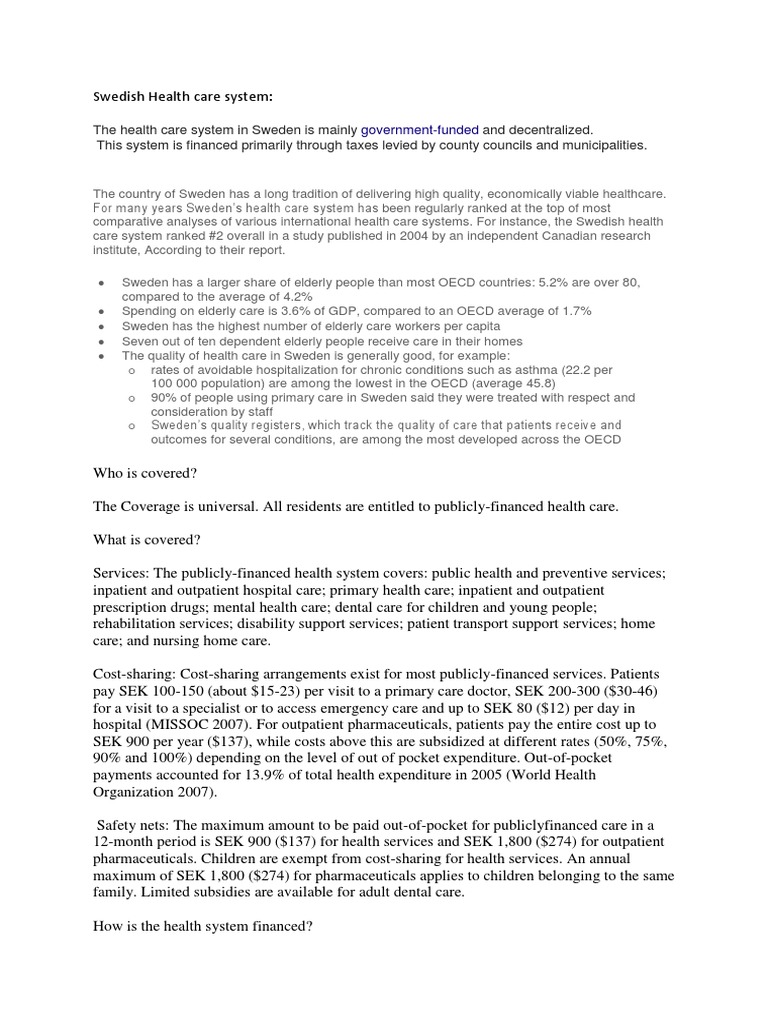 Swedish Health Care System | PDF | Health Care In The United States ...