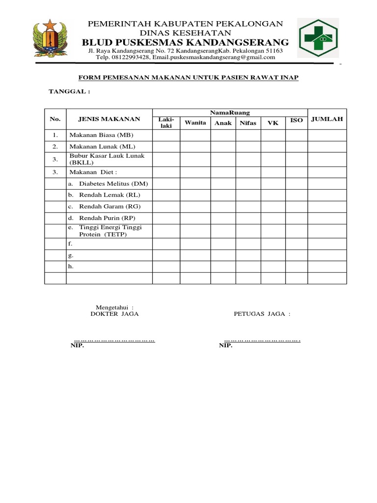 Form Pemesanan Makanan Pasien Inap | PDF