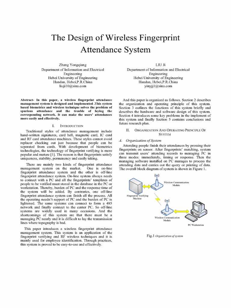 The Design of Wireless Biometric Attendance System | PDF | Fingerprint | Microcontroller