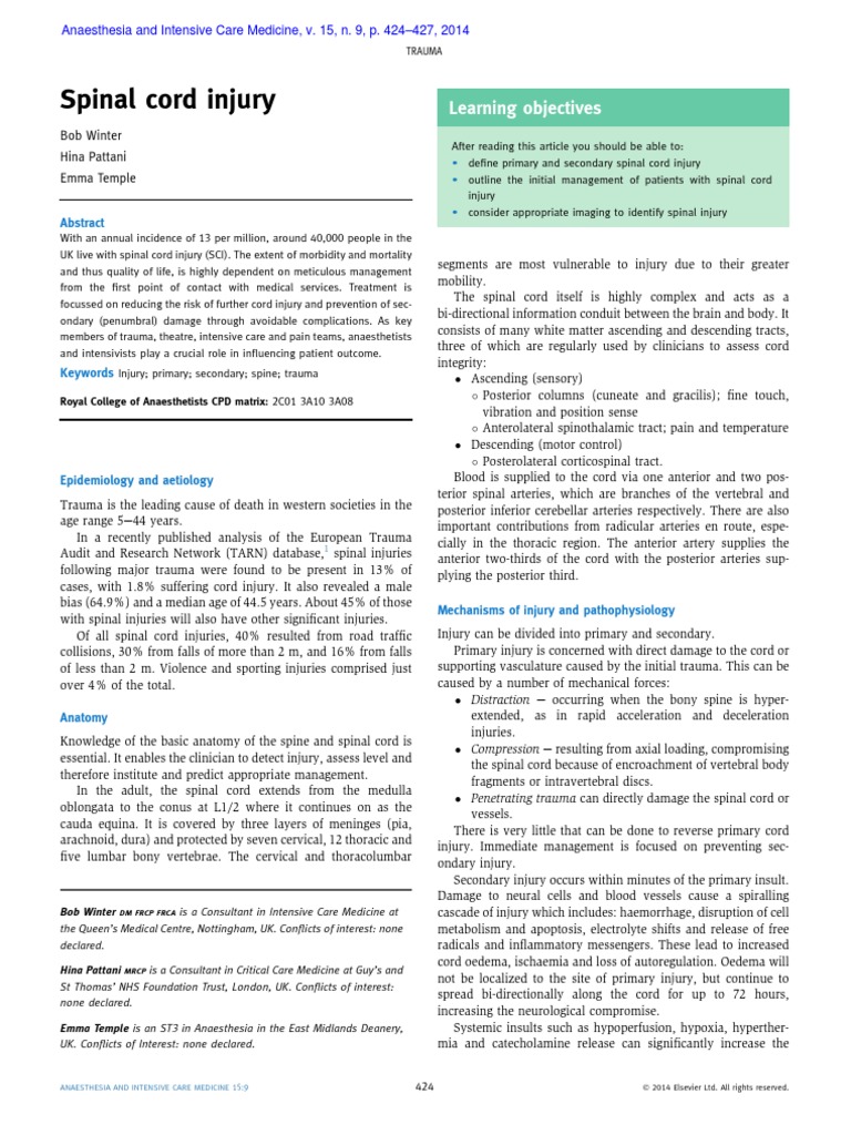 Spinal Cord Injury | PDF | Spinal Cord Injury | Vertebral Column