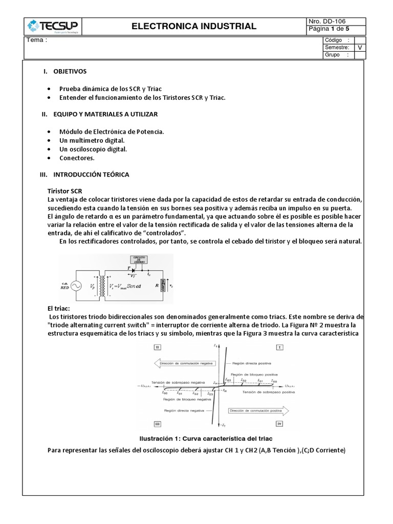 Lab. 01 SCR v2 | PDF | voltaje | Electrónica