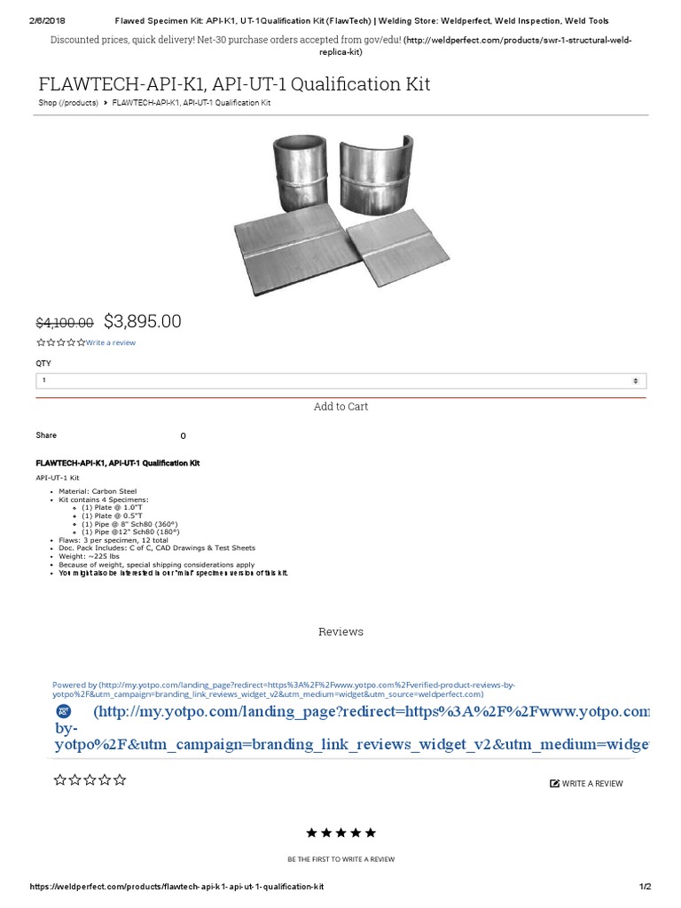 FlawTech API-K1 Qualification Kit | PDF | Structural Steel | Welding