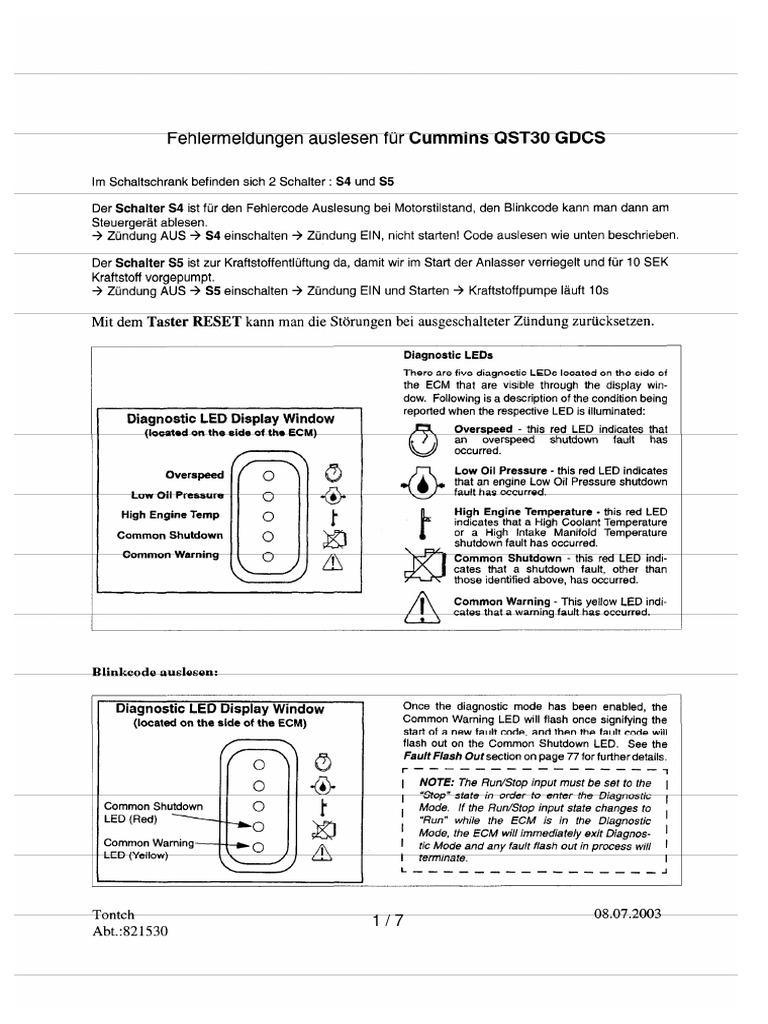 Cummins QST30 GDCS Blink Code | PDF