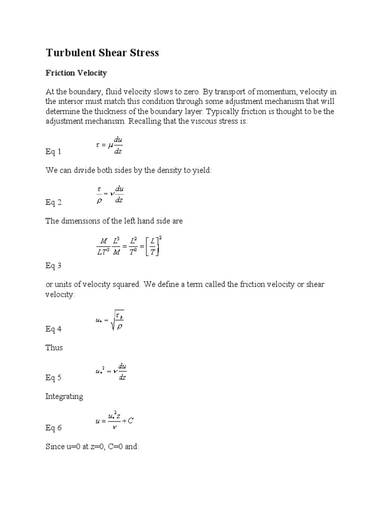 Friction Velocity and Turbulent Shear Stress | PDF | Turbulence ...
