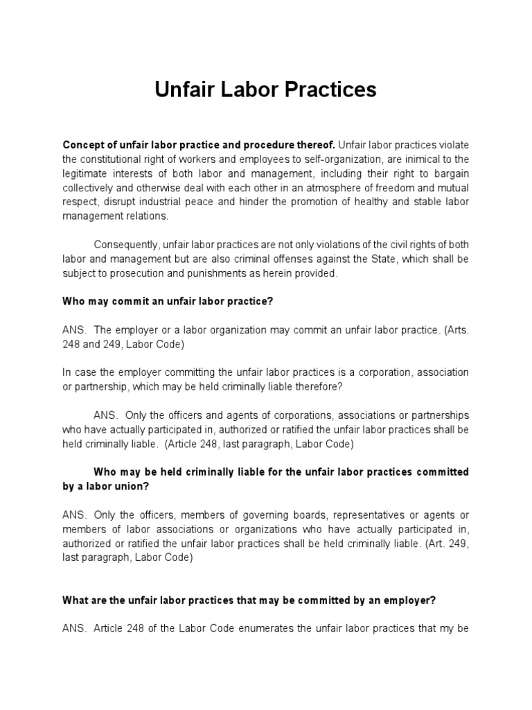 Unfair Labor Practices | PDF | Collective Bargaining | Trade Union