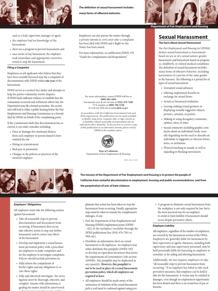 California Sexual Harassment Pamphlet | PDF | Sexual Harassment ...