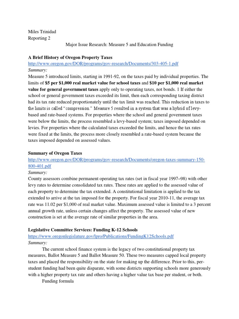 Oregon Measure 5 and Education Funding Analysis | PDF | Taxes ...