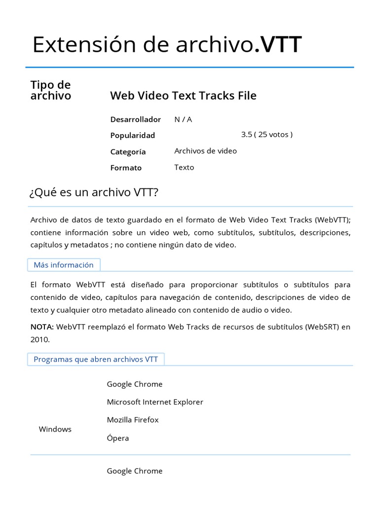 VTT File Extension - ¿Qué Es Un Archivo .VTT y Cómo Lo Abro | PDF