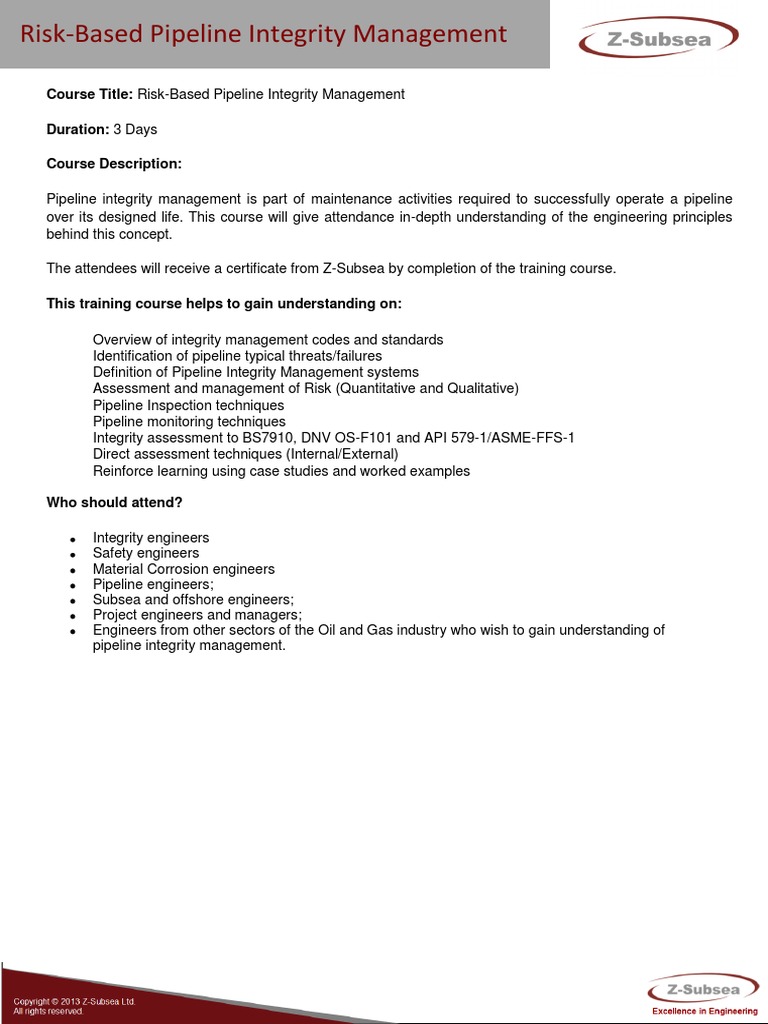 Risk-Based Pipeline Integrity Management Course | PDF | Pipeline ...