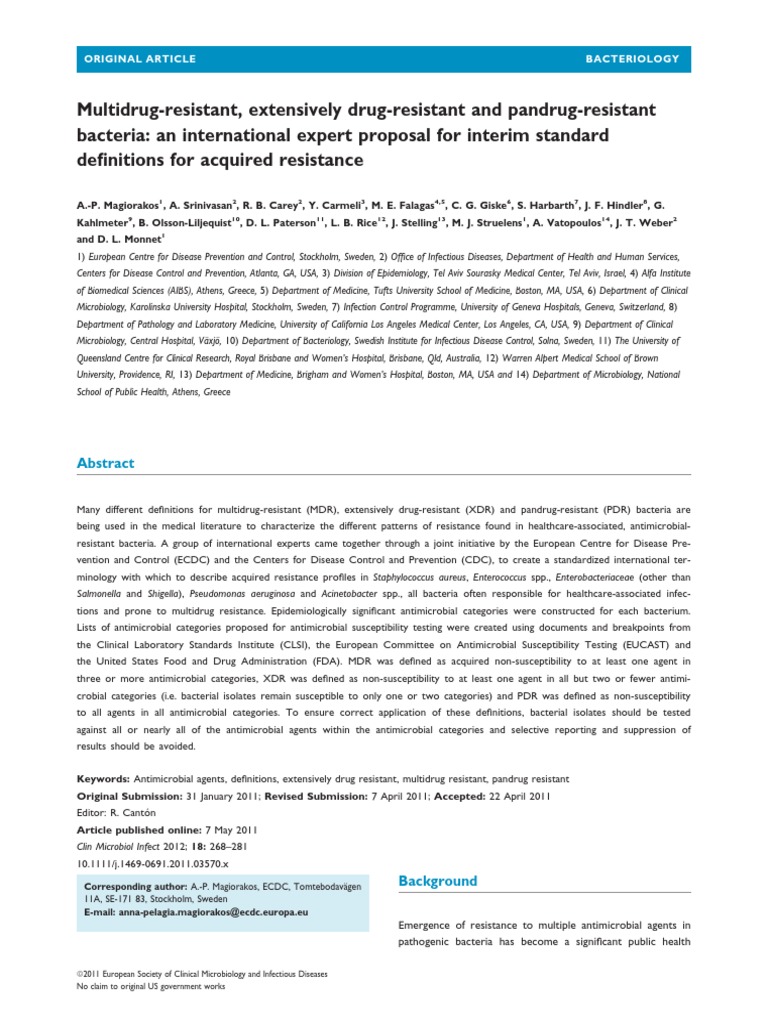 Definitions of MDR - XDR - PDR - 2011 | PDF | Beta Lactamase | Multiple ...