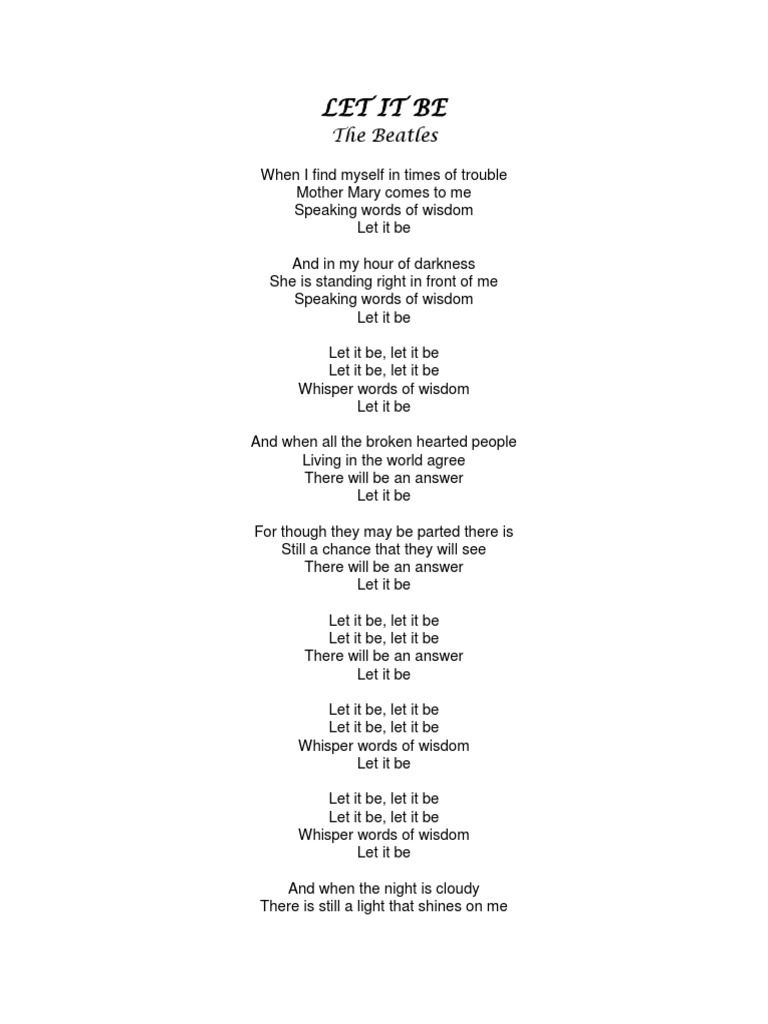 The Beatles' "Let It Be" Lyrics Analysis | PDF | Language Arts ...