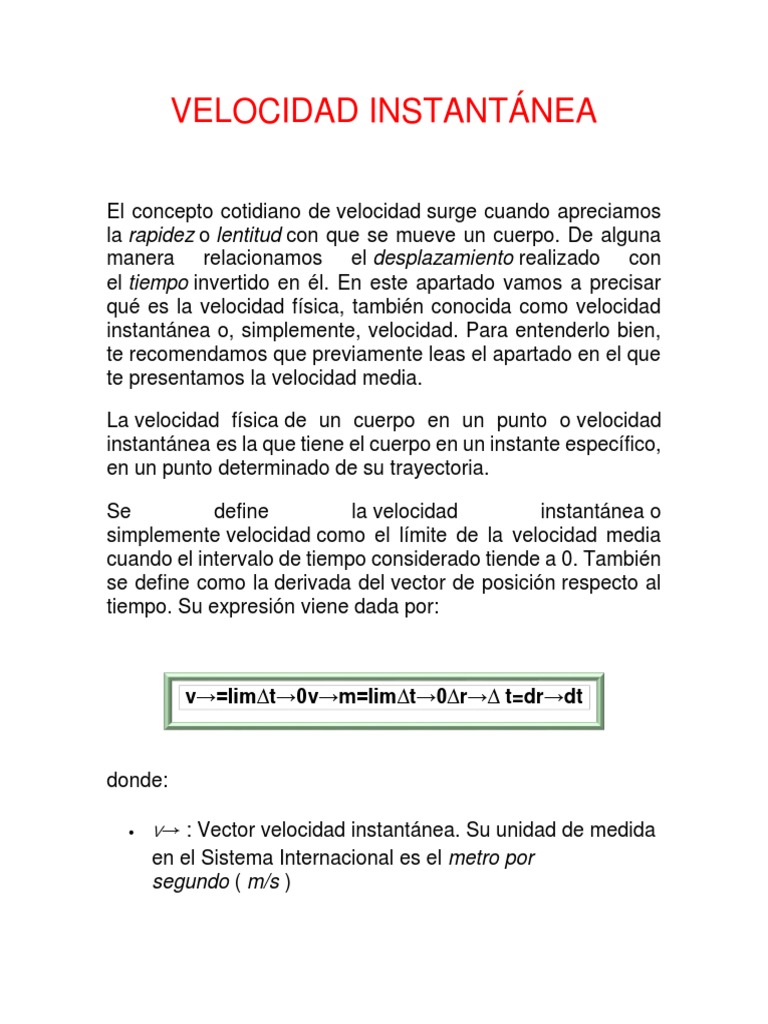 Velocidad Instantánea | PDF | Velocidad | Velocidad