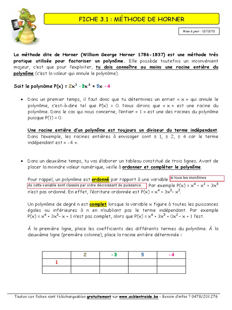 Factorisation par la méthode de Horner | PDF | Polynôme | Analyse ...
